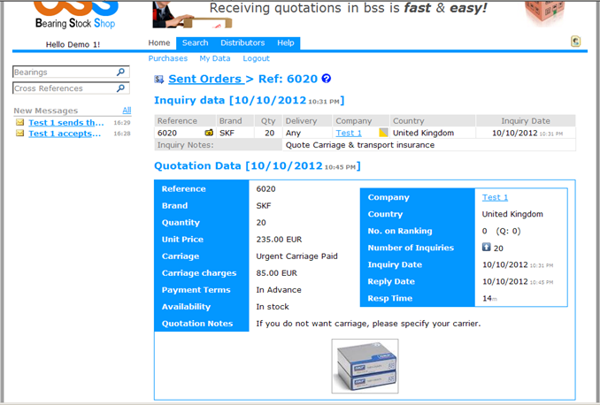 4. A BSS user receives the Quotation and sends an Order to a BS ...